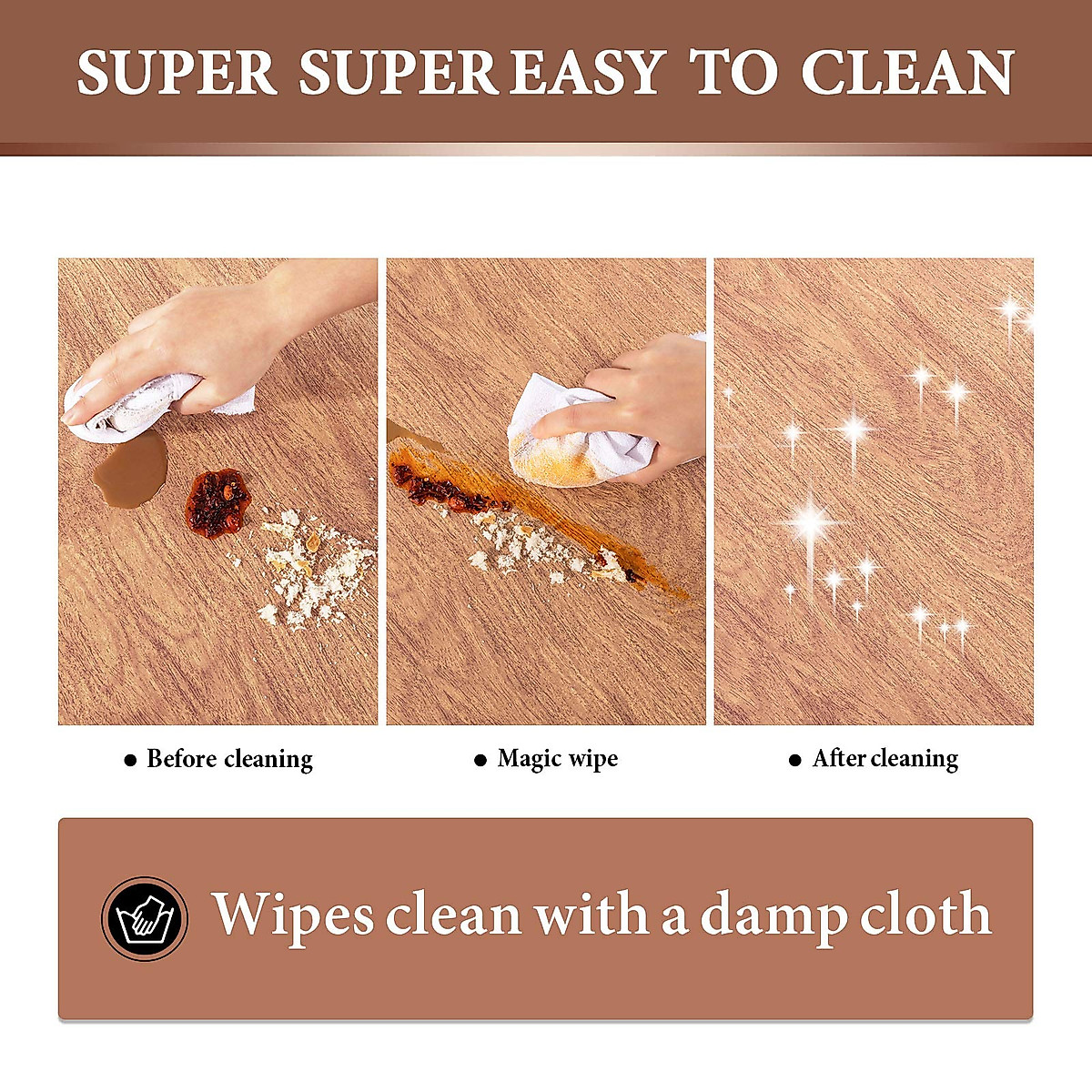 UMINEUX Round Fitted Vinyl Tablecloth with Elastic Edged & Flannel Backing, Waterproof Wipeable Round Table Cover for Indoor Outdoor Patio Use - Fits Tables up to 45" - 56" Diameter(Wood)