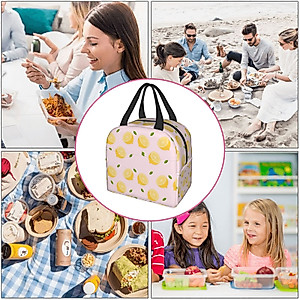 carati Cut Lemon Pink Pattern Lunch Bag, Waterproof, Dirt-Resistant, Lightweight, With Zipper, 8x5 Inch