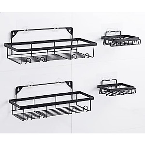 RISETEX Adhesive Shower Caddy,Bathroom Shower Organizer and Soap Dishes with Hooks,No Drilling Traceless Rustproof Bathroom Storage Wall Shower Organizer for Bathroom Toilet Kitchen RVs (Black 4)