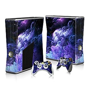 LIZVISION Whole Body Protective Vinyl Skin Decal Cover for Microsoft Xbox 360 Slim Console Xbox 360 Slim Skins Wrap Sticker with Two Free Wireless Controller Decals Purple Starry Sky