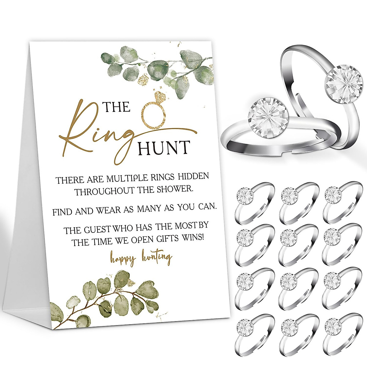 The Ring Hunt Game, Greenery Bridal Shower Games with Rings-One Sign and 30 Rings, Bridal Shower and Wedding Shower Games for Guests, Engagement Party Game, Bridal Shower Decorations-LS2