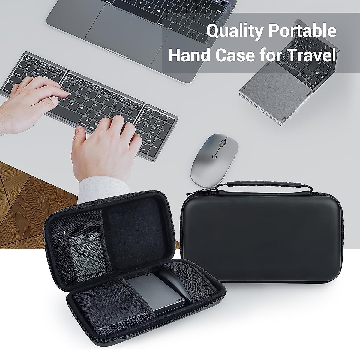 Foldable Keyboard and Mouse for Laptop, Travel Bluetooth Folding Keyboard Mouse with Portable Case, Rechargeable Keyboard for Business, 2.4G Wireless & Bluetooth, for iPad Tablets Laptop iOS Android
