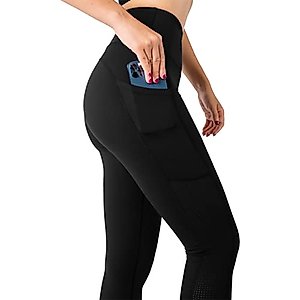 SEEMLY Thick High Waist Yoga Pants with Pockets, Tummy Control Workout Running Yoga Leggings for Women Black
