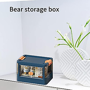 Plastic Storage Bins For Closet Organizers And Storage, Visible Folding Stackable Collapsible Storage Bins With Open Front Door & Side Handles Storage Bins (Blue)