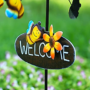 Decorative Honey Bees Metal Wind Spinners for Yard and Garden with Welcome Sign,Lawn Pathway Decoration Metal Kinetic Pinwheels Windmill Whirlygigs(Bees)