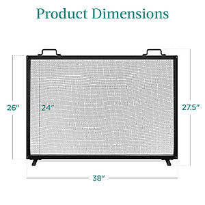 Best Choice Products 38x27in Single Panel Fireplace Screen Handcrafted Steel Mesh Spark Guard for Living Room, Bedroom Décor w/Handles - Black