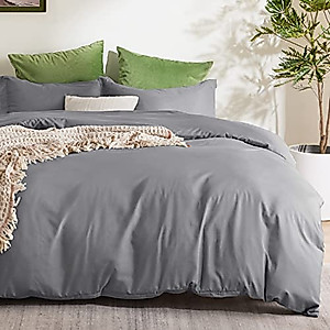 Bedsure Grey Duvet Cover Queen Size - Soft Brushed Microfiber Duvet Cover for Kids with Zipper Closure, 3 Pieces, Include 1 Duvet Cover (90"x90") & 2 Pillow Shams, NO Comforter