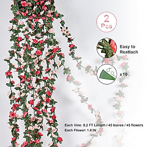 BLEUM CADE 2Pcs 16.4Ft Flower Garland Artificial Rose Vines for Bedroom, Cute Fake Hanging Flower Vines Floral Garland Decorations for Wedding Party Wall Room Decor Aesthetic