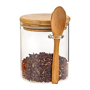 Glass Storage Container, Airtight Food Storage Glass Jars with Bamboo Airtight Lid and Spoon, Clear Kitchen Containers for Home Kitchen Farmhouse Storing Coffee Beans, Spice, Flour, Sugar, Tea, Cookie