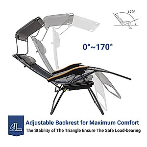 Coastrail Outdoor Premium Zero Gravity Reclining Lounge Chair with Sun Shade, Padded Seat, Cool Mesh Back, Pillow, Cup Holder & Side Table for Sports Yard Patio Lawn Camping, Support 400lbs Navy&Grey