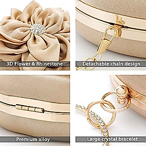 Yokawe Women Evening Bag Satin Flower Clutch Purse Wedding Party Prom Handbag (Champagne)