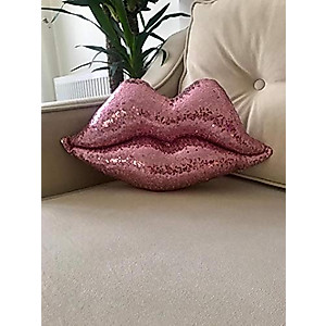 woody Pink Lips Glitter Pillow Home Decor Lips Throw Pillow Decorative Cushion Pillow Couch Bed Shaped Pillow Sparkle Luxury Pillow Sparkling Pillow 17x10 Inches