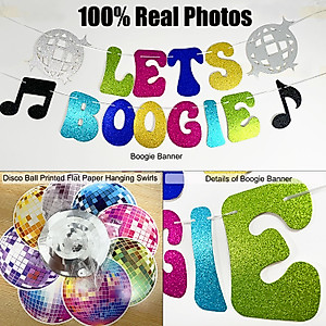 80's 90s Disco Themed Party Decorations Let's Boogie Banner Disco Ball Hanging Swirls Backdrop 70s Hanging Decor For Classroom Throwback Party Decorations Back To 60s 70s 80s 90s Dance Decade Party
