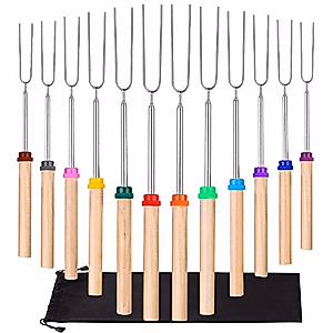 12Pack Marshmallow Roasting Sticks Telescoping Campfire Roasting Skewers Extendable 32Inch Wooden Handle Hot Dog Smore Sticks Marshmallow Skewers for Fire Pits