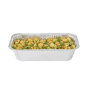 Restaurantware Foil Lux 12.5 x 6.5 Inch Loaf Foil Pans 25 Oven-Ready Foil Trays Lids Sold Separately 1/3 Third-Size 5 LB Silver Aluminum Disposable Baking Pans Freezable