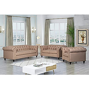 Kingway 3pcs Living Room Fabric Couch Sofas, 5 SEAT, Beige