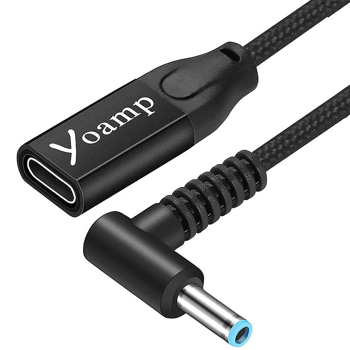 USB C to Blue Tip Charge Cable Adapter for hp 19.5V 45W 65W Laptop AC Power Supply for Pavilion elitebook Stream touchsmart 11 13 14 15 Folio 1040 g1 Spectre ultrabook 13 (Female Nylon USB-C to 4.5mm)