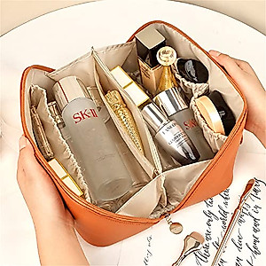 KIMBURG Large Capacity Travel Makeup Bag Portable Travel Cosmetic Bag for Women,Makeup Organizer Storage Cases Toiletry Bag Waterproof Bathroom Bag for Girls With Handle and Divider(Brown)