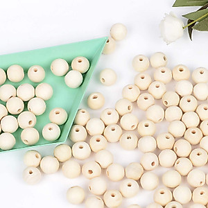 300pcs 20mm Wood Beads Natural Unfinished Round Wooden Loose Beads Wood Spacer Beads for Craft Making Decorations and DIY Crafts