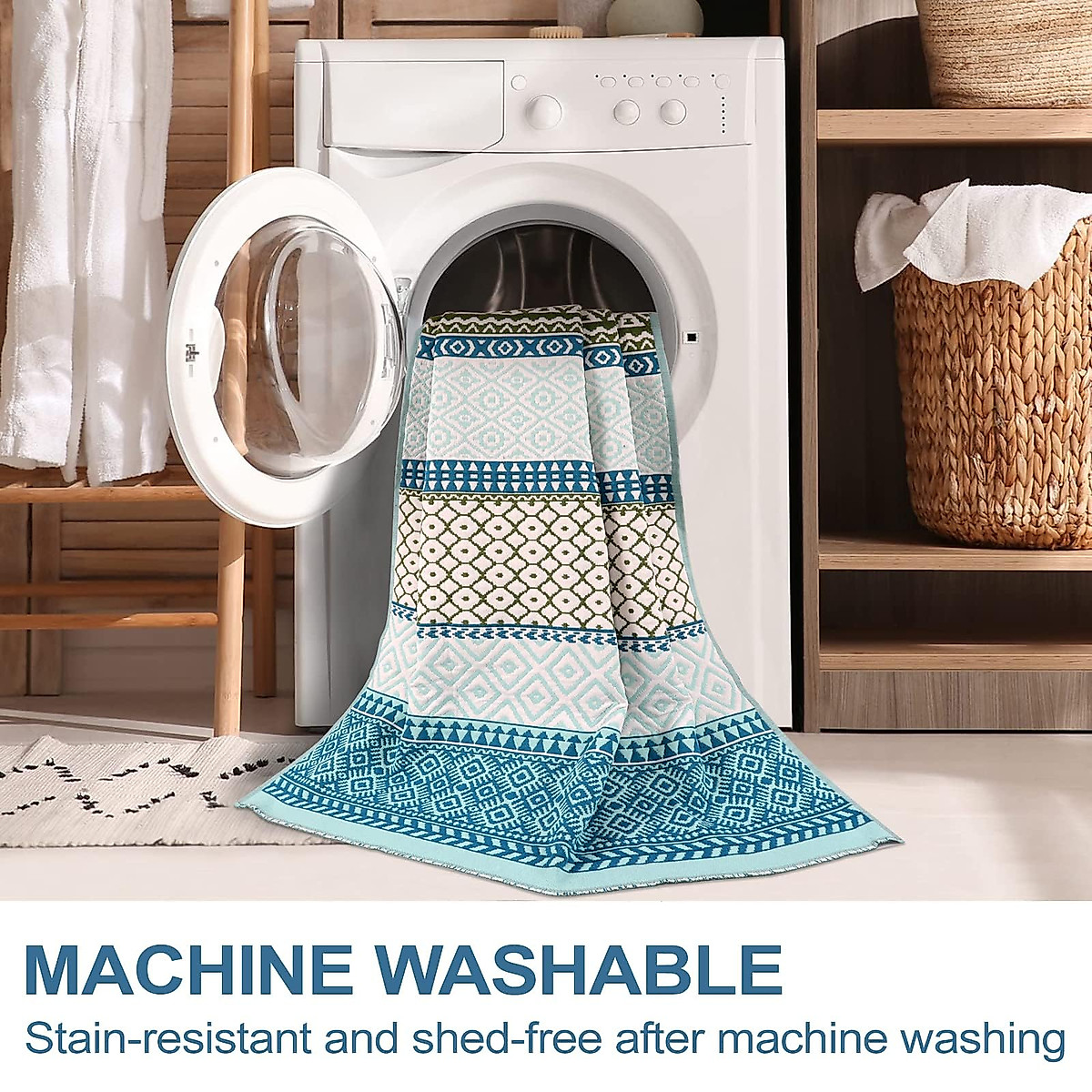 Collive Indoor Outdoor Rug 4'x6', Tribe Machine Washable Rug,Non-Shedding Reversible Carpet for Living Room, Dining Room, Patio Clearance, Deck, Front Porch - Teal