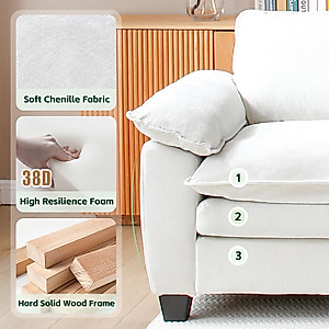 mestyl Comfy Sectional Couch with Ottoman, L Shaped 3 Deep Seat Fluffy Cloud Sofa, 120" Modern Modular Soft Couches Set for Living Room, Chenille, Beige White, MT001