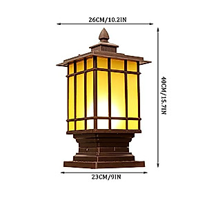 JSBDPHW European Style E27 Pillar Lamp Outdoor Waterproof Gate Column Light Glass Lampshade Villa Courtyard Garden Decoration Post Light Lawn Base Landscape Light