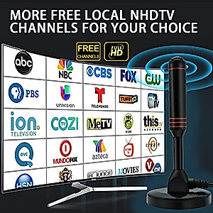 Digital HDTV Antenna - Powerful Magnetic Base - Coaxial Cable/AC Adapter - 60+ Mile Signal Reception Range - Indoor or Outdoor HDTV Antenna Support 4K 8K 1080P All TV's
