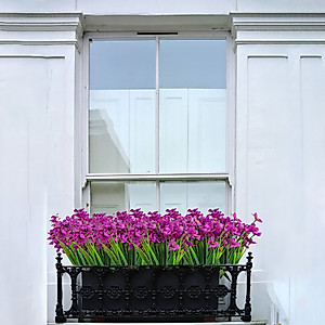 16 Bundles Artificial Plants for Outdoors UV Resistant No Fade Fake Plastic Flowers Decoration Faux Plastic Greenery Garden Indoor Home Yard Kitchen Office Wedding Porch Window Box Decor (Purple) .