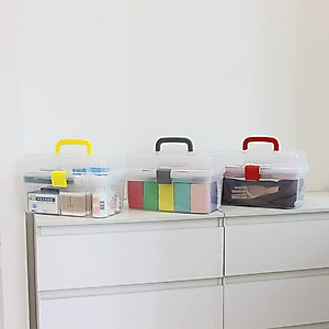 BangQiao Multipurpsoe Plastic Art Craft Storage Container Box Case with Handle and Removable Tray, Clear&Gray