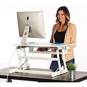 The House of Trade Standing Desk | Desk Riser Classic Stand Up Desk | 32 in Wide Fits 2 Monitors with Retractable Keyboard Tray (Black, 32" Wide)