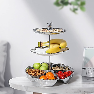 Acliys 3 Tier Serving Stand with Porcelain Serving Platter, Divided Serving Dishes, Cupcake Stand, Dessert Table Display Set for Fruit Nut Pastry Chips and Dip, Veggies, Candy and Snacks