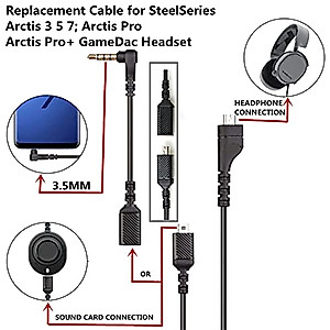 Saipomor Arctis7 Headphones Replacement Cable Arctis Audio Cord Compatible with SteelSeries Arctis 3 Arctis 5 Arctis Pro Wireless Gaming Headsets and 3.5MM Female Adapter Cord