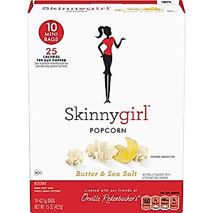 Skinnygirl Butter Flavored & Sea Salt Microwave Popcorn, 10 Count Mini Popcorn Bags (6 Boxes)