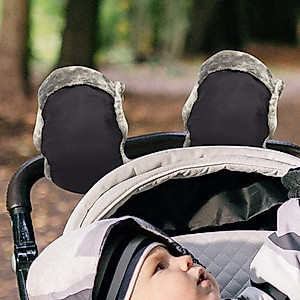 ALYCLIP Stroller Hand Muff, Extra Thick Fleece Pram Pushchair Universal Hand Gloves, SoZone Waterproof Warm Baby Stroller Gloves with 1 Buggy Clip