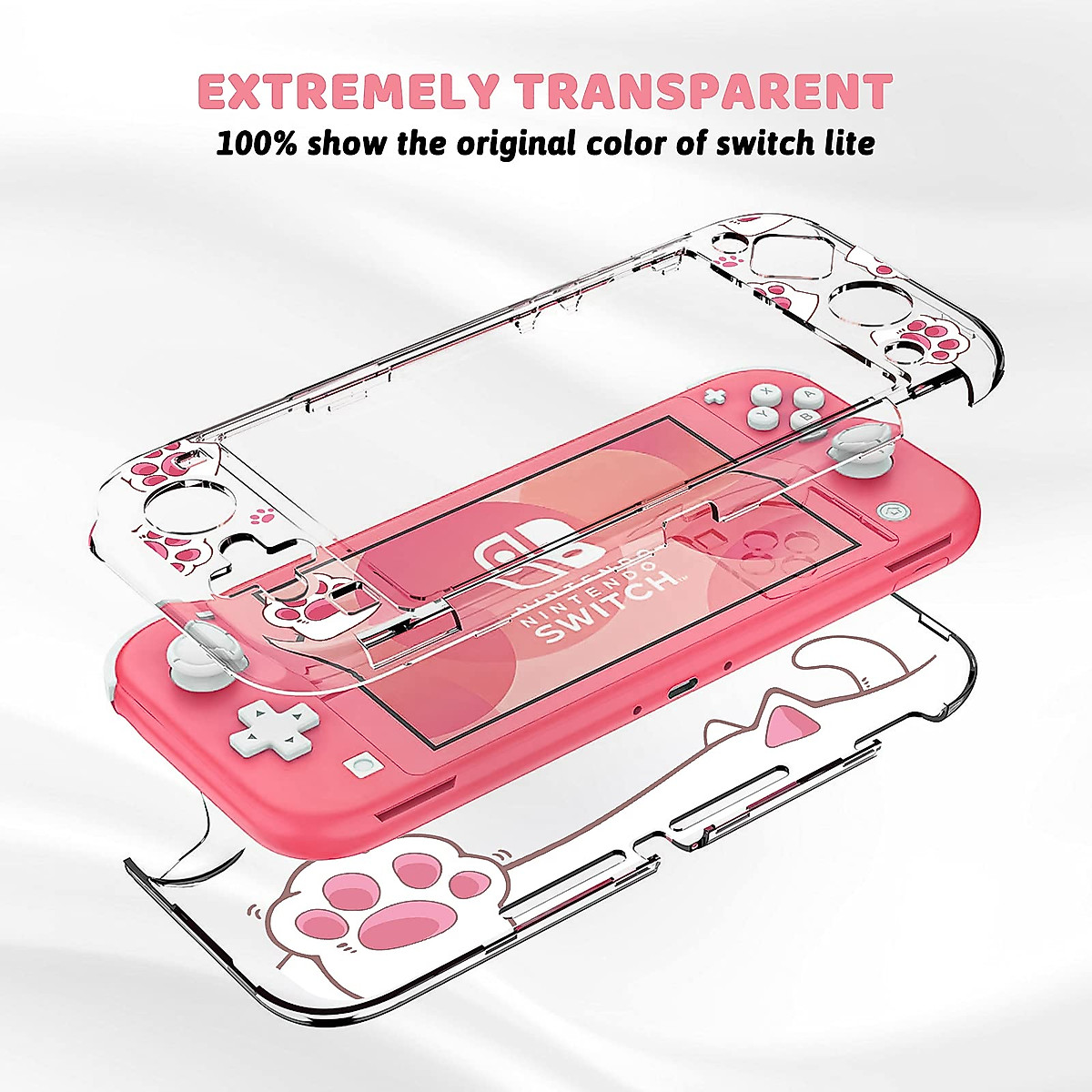 DLseego Protective Case for Switch Lite, Hard PC Clear Anti-Shock Split Cover with Cat-Pad Pattern