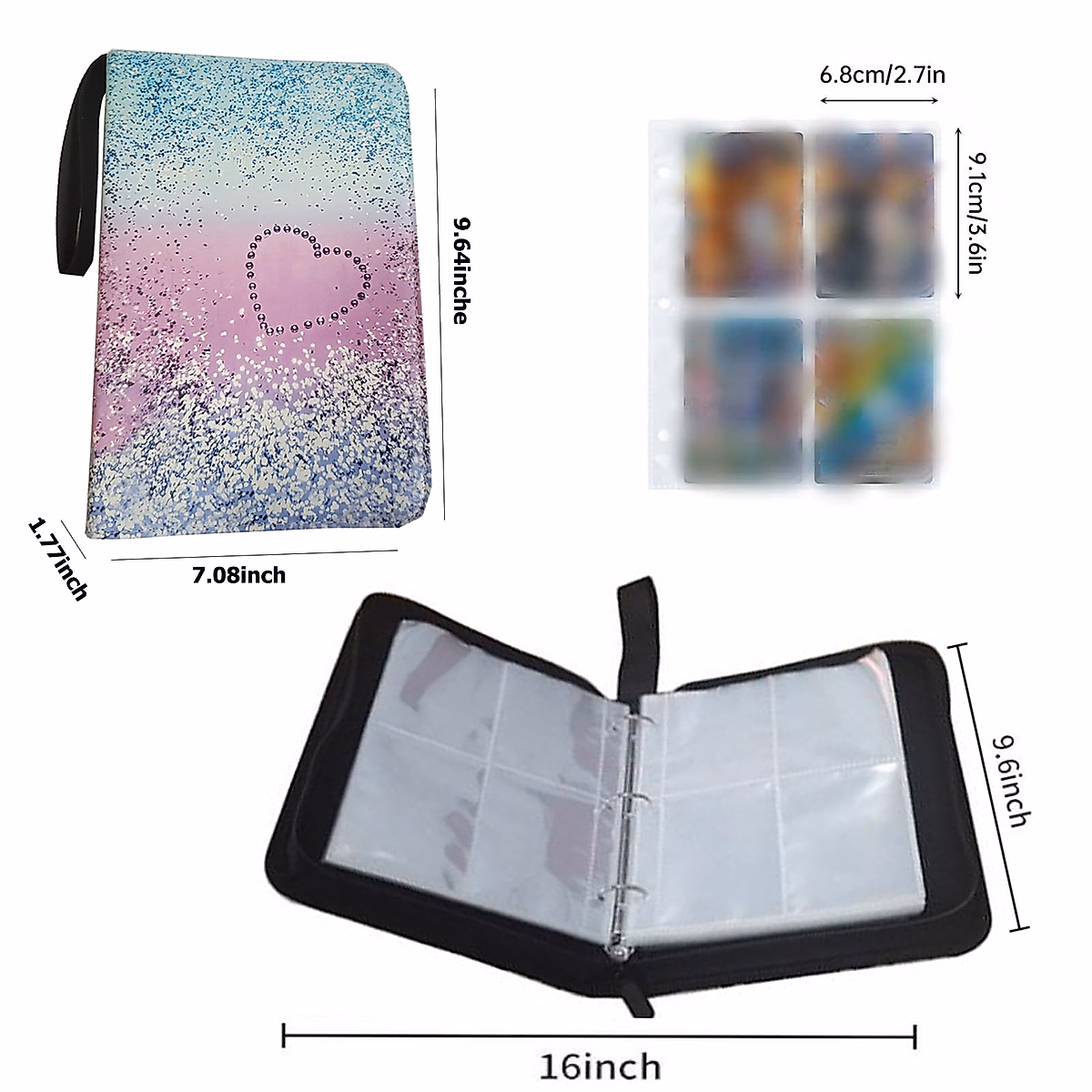 Card Binder, SouthStar 4-Pocket Trading Cards Binders 400 Pockets with 50 Removable Sleeves, 3-Ring Card Collection Album Holder Card Storage for Girls Trading Cards