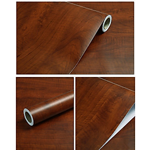 Teemall 15.8inch by 79inch Brown Maple Wood Grain Paper Peel and Stick Shelf Liners Wallpaper Cabinet Door Wardrobe Wood Wall Funitures Stickers