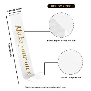 12pcs White Sash Blank Satin Sash Party Favors Graduation Birthday Sash Bride To Be Sash Bachelorette Sash Prom Queen Sash Homecoming Court Sashes President Sash Girl Scout Sash Wedding Decorations