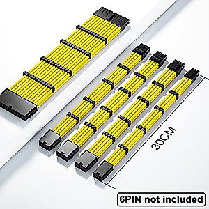 Funtin Mod Sleeved Cable, Yellow Power Supply Cable Extension Kit, 24PIN ATX, 4+4 PIN EPS, Dual 6+2 PIN PCIE