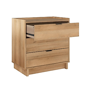 Prepac Simply Modern Nightstand Bedside Table, Natural Oak Nightstand for Bedroom, End Table with 3 Drawers 26.5" W x 26.75" H x 16" D