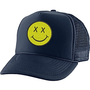 ALLNTRENDS Adult Trucker Hat Smile Face Embroidered Baseball Cap Adjustable Snapback (Navy)