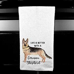 Watercolor Life is Better with a German Shepherd Microfiber Kitchen Tea Bar Towel Gift for Animal Dog Lover