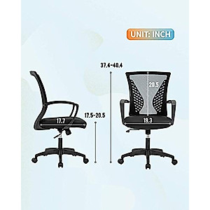 Home Office Chair Mid Back PC Swivel Lumbar Support Adjustable Desk Task Computer Ergonomic Comfortable Mesh Chair with Armrest (Black)