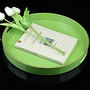 Leemxiiny Lime Green Round Decorative Tray with Handles, 13" Elegant Coffee Table Serving Tray for Ottoman Living Room, Bathroom, Outdoors, Breakfast