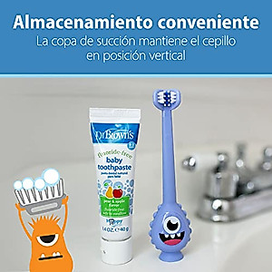 Dr. Brown's ToothScrubber Toothbrush, Three-Sided Toddler Training Toothbrush for Ages 1-4 Years with Suction Cup Base and Color Changing Bristles