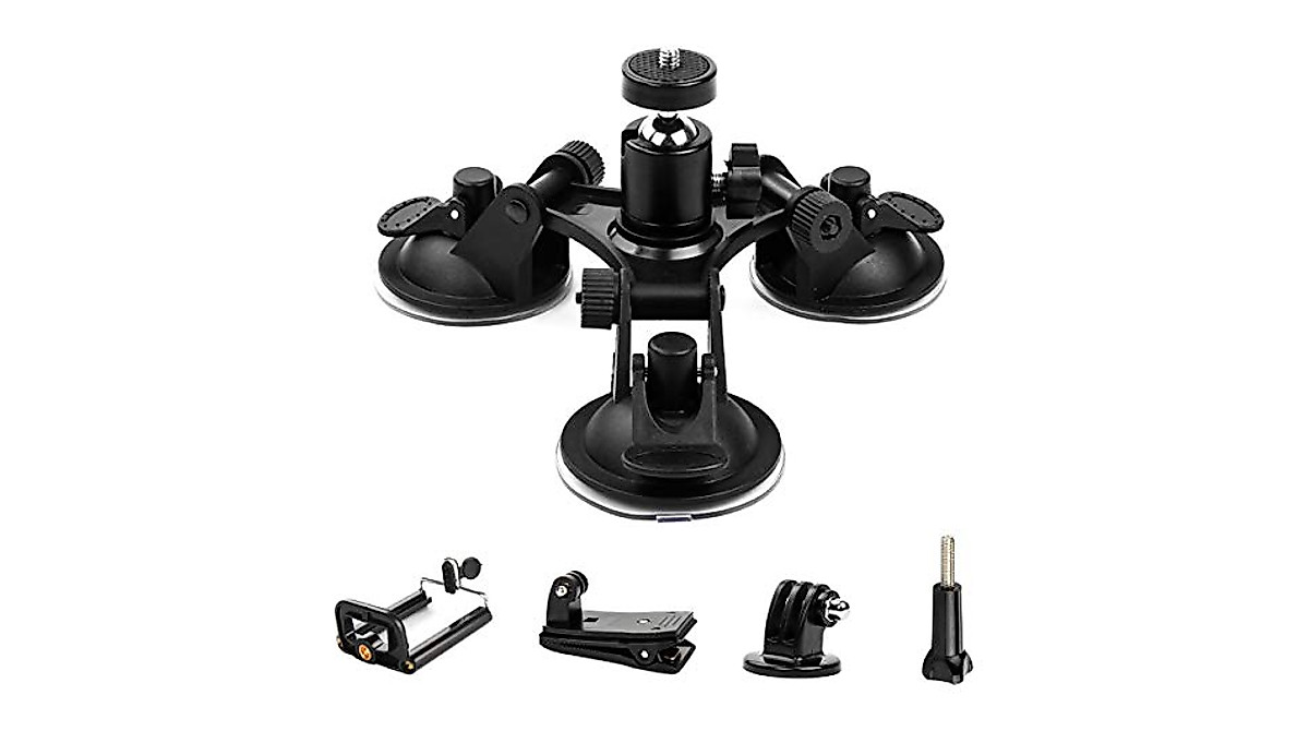 EZESO Car Camera Mount with 3 Suction Cups - 360° Adjustable