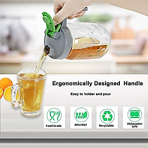 32 Oz Glass Mason Jars Pitcher With Handle Lids, 1 Quart Wide Mouth Jar Pitcher With Flip Cap Pour Spout For Cold Coffee Iced Tea Fridge Drinking Airtight & Leakproof