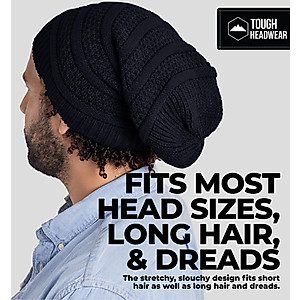 Slouchy Cable Knit Beanie by Tough Headwear - Chunky, Oversized Slouch Beanie Hats for Men & Women - Stay Warm & Stylish - Serious Beanies for Serious Style Black OSFA