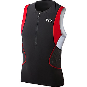 TYR Sport Men's Sport Competitor Singlet (Black/Red, Medium)