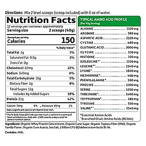 Garden of Life Whey Protein Powder Unflavored - 21g Certified Organic Grass Fed Protein for Women & Men + Probiotics, 12 Servings - Stevia Free, Gluten Free, Lightly Sweet from Organic Cane Sugar